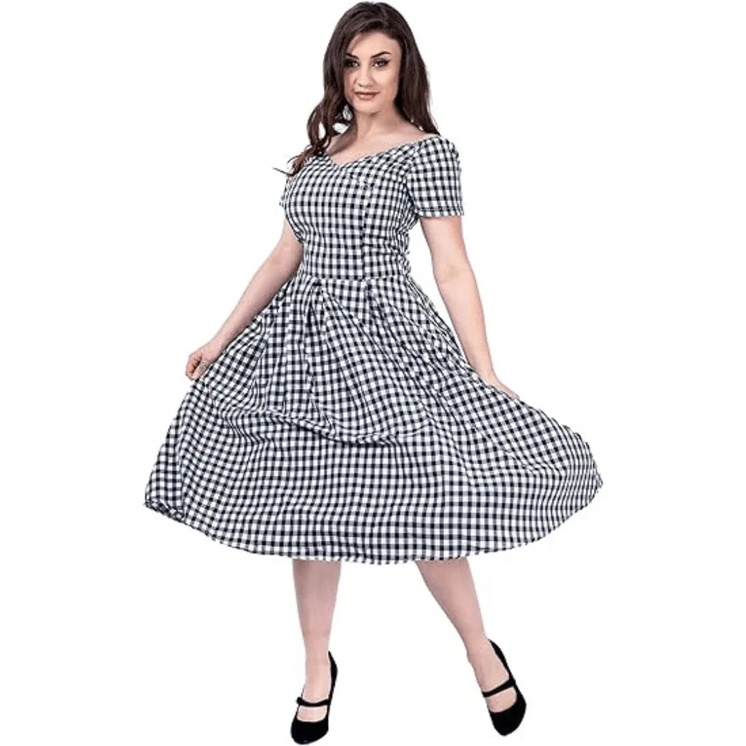 Retro Black & White Plaid 50's Dress - Timeless Elegance