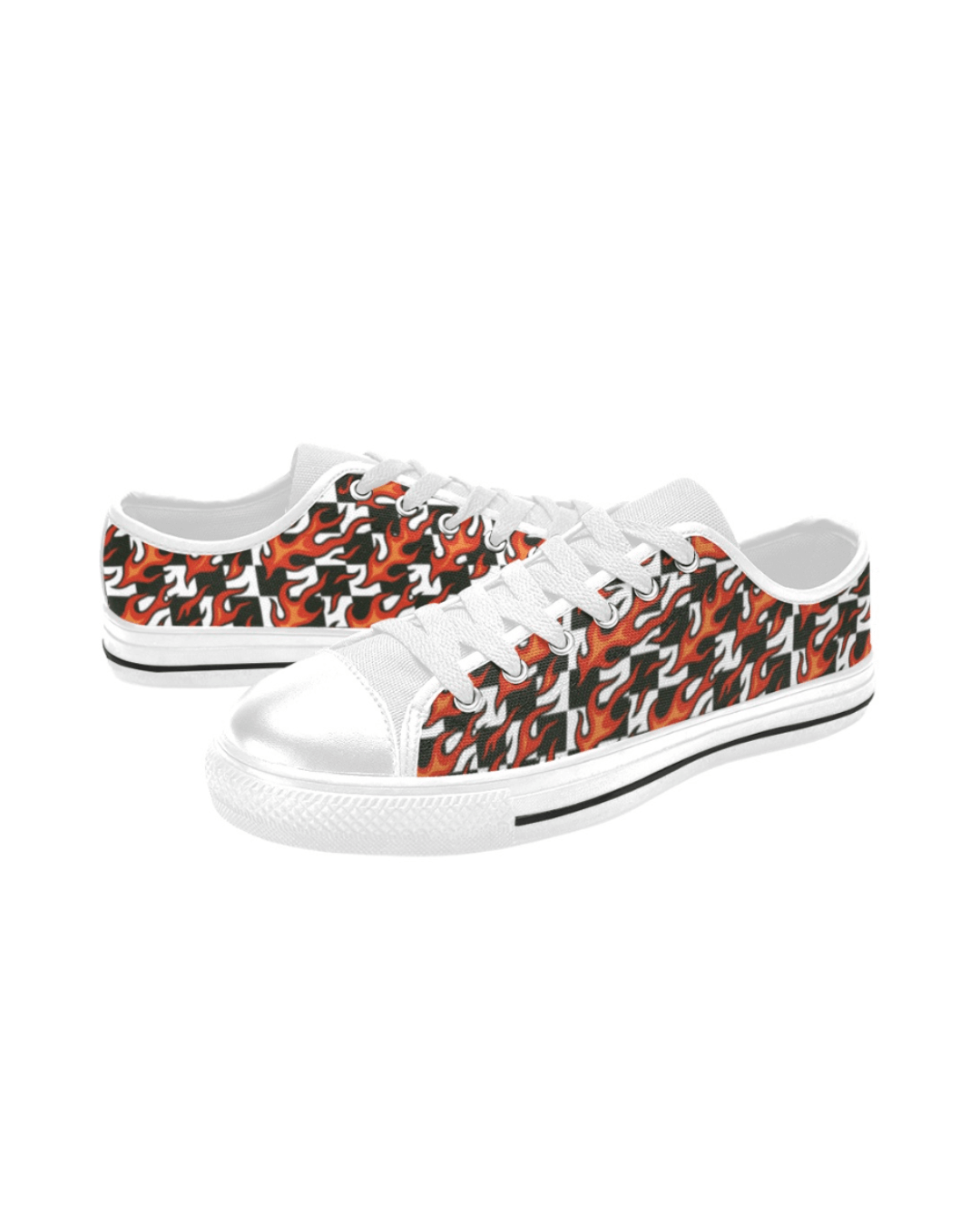 Checkerboard + Flames Kids Sneakers | Cool Canvas Shoes