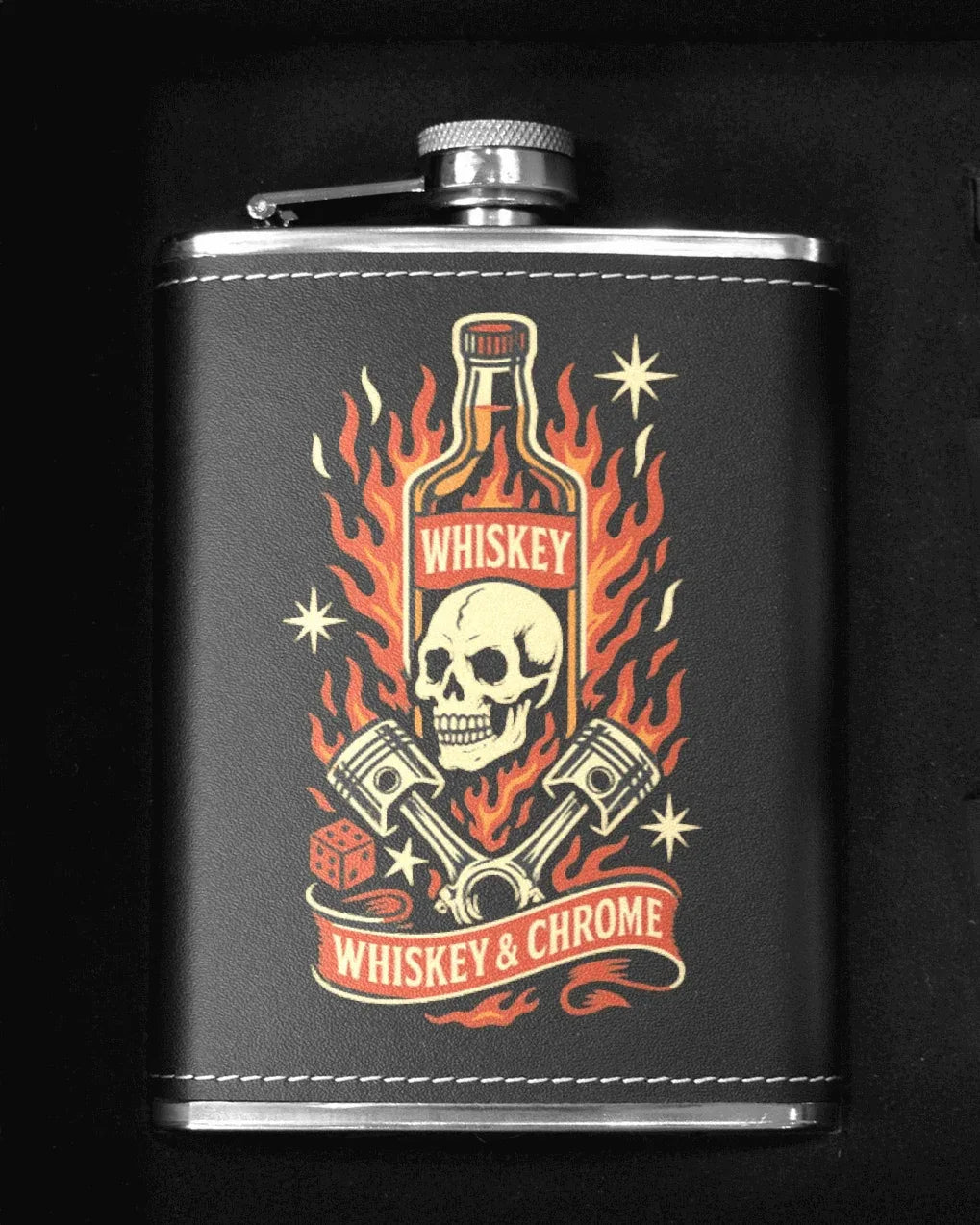Whiskey & Chrome Black 8oz Hip Flask | Poison Arrow Retro